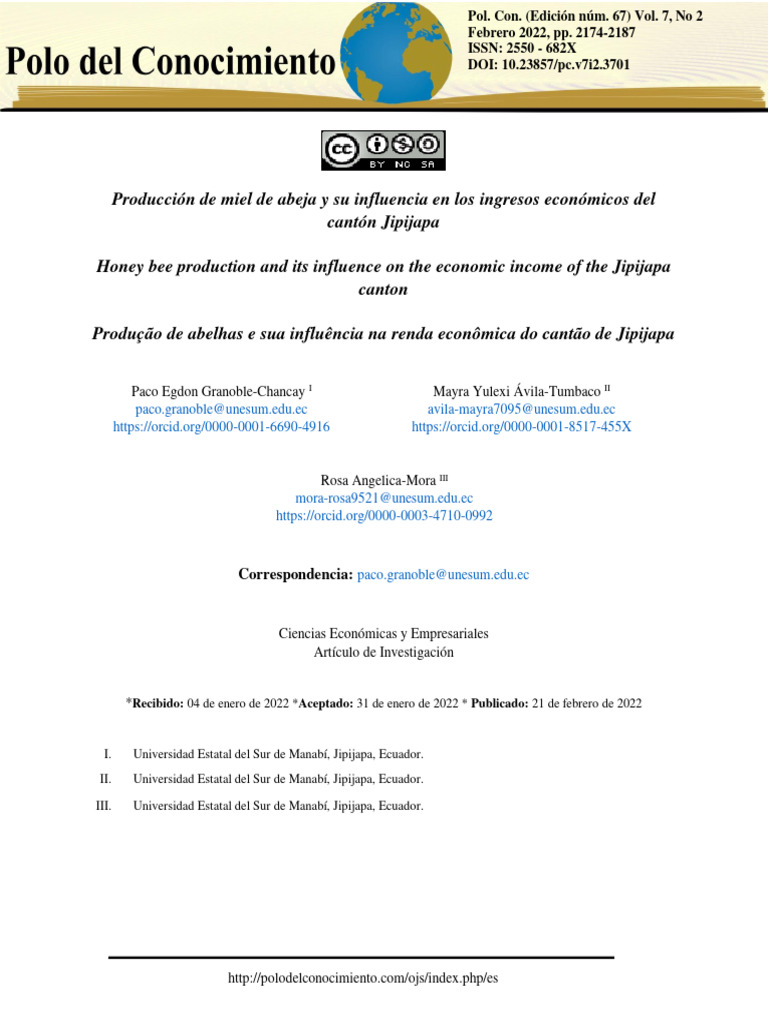 Dialnet Produccion De Miel De Abeja Y Su Influencia En Los Ingresos