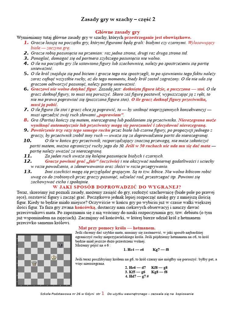 Zasady Gry W Szachy Część 2 | PDF
