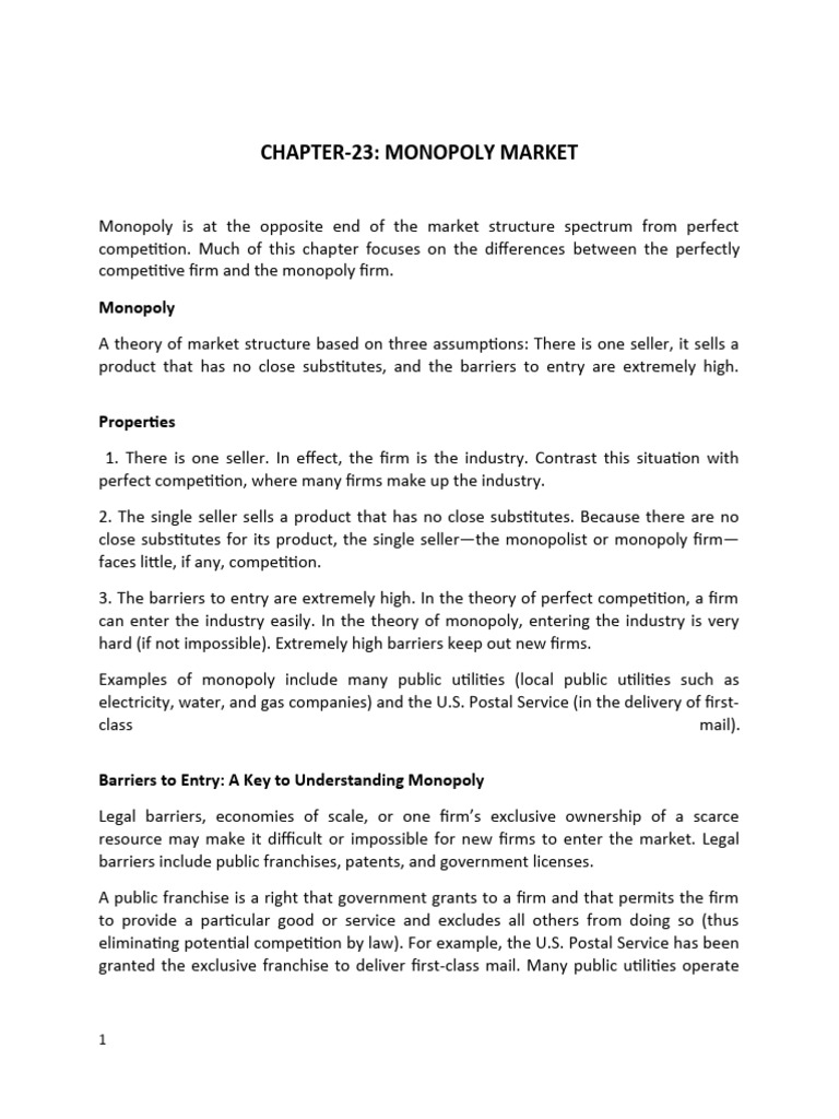 Monopoly Market Structure Explained | PDF | Monopoly | Profit (Economics)