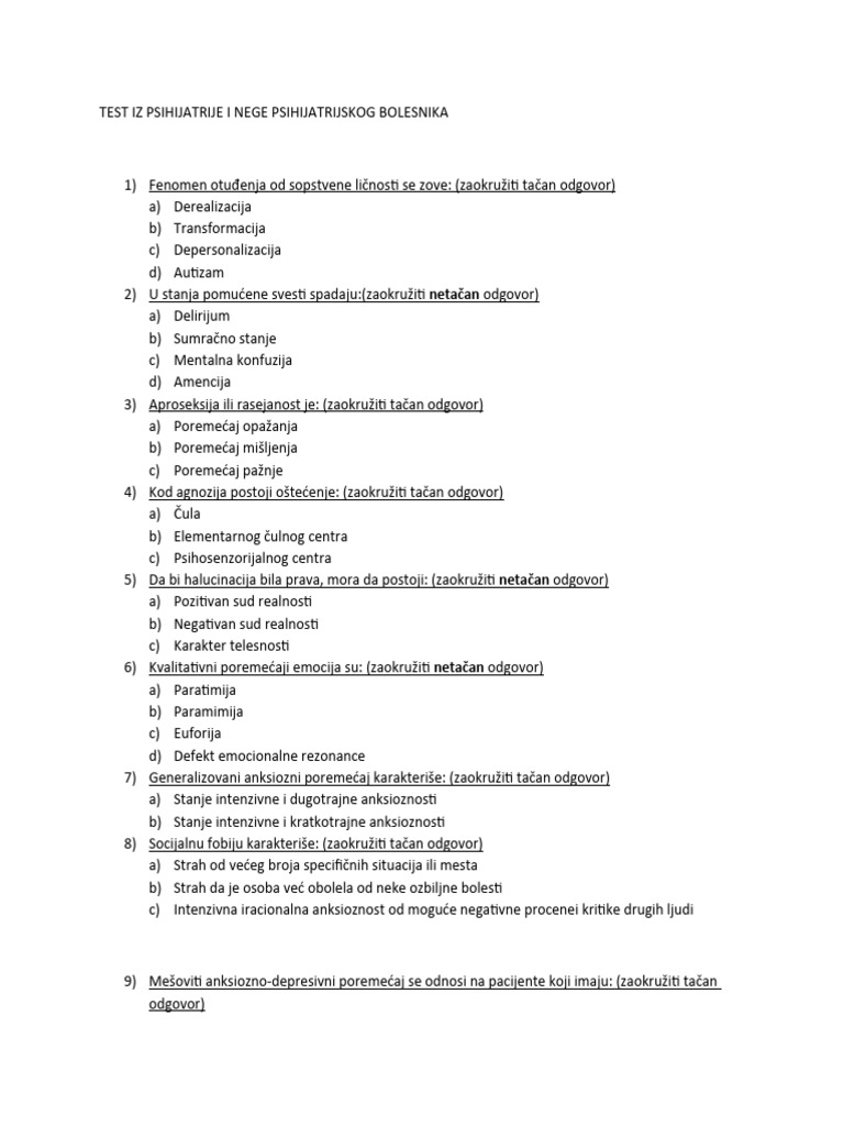 Pitanja Za Zdravstvenu Negu | PDF