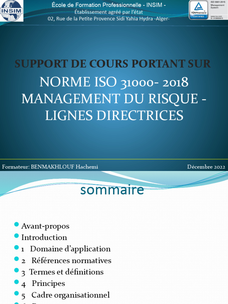01 Cours ISO 31000-2018 | PDF | Risque | Gestion des risques