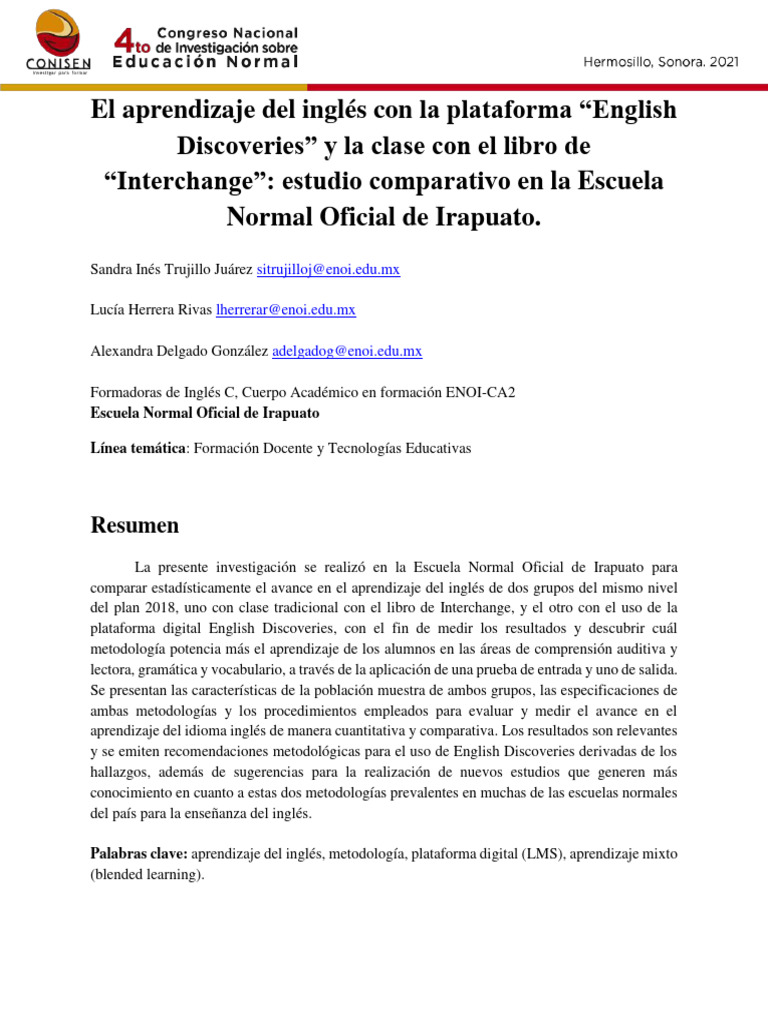 El Aprendizaje Del Ingles Con La Platafo | PDF | Enseñando | Aprendizaje