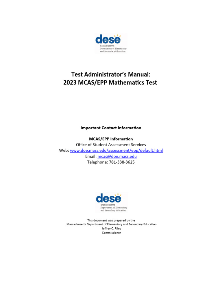 Test Administrator's Manual: 2023 MCAS/EPP Mathematics Test: Important ...