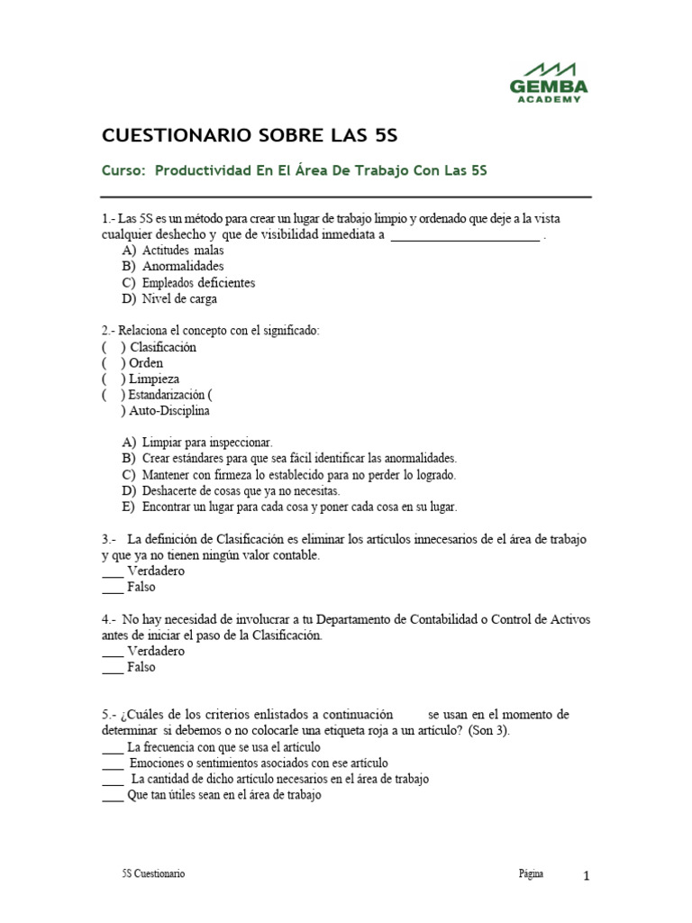 5S Quiz Spanish | PDF