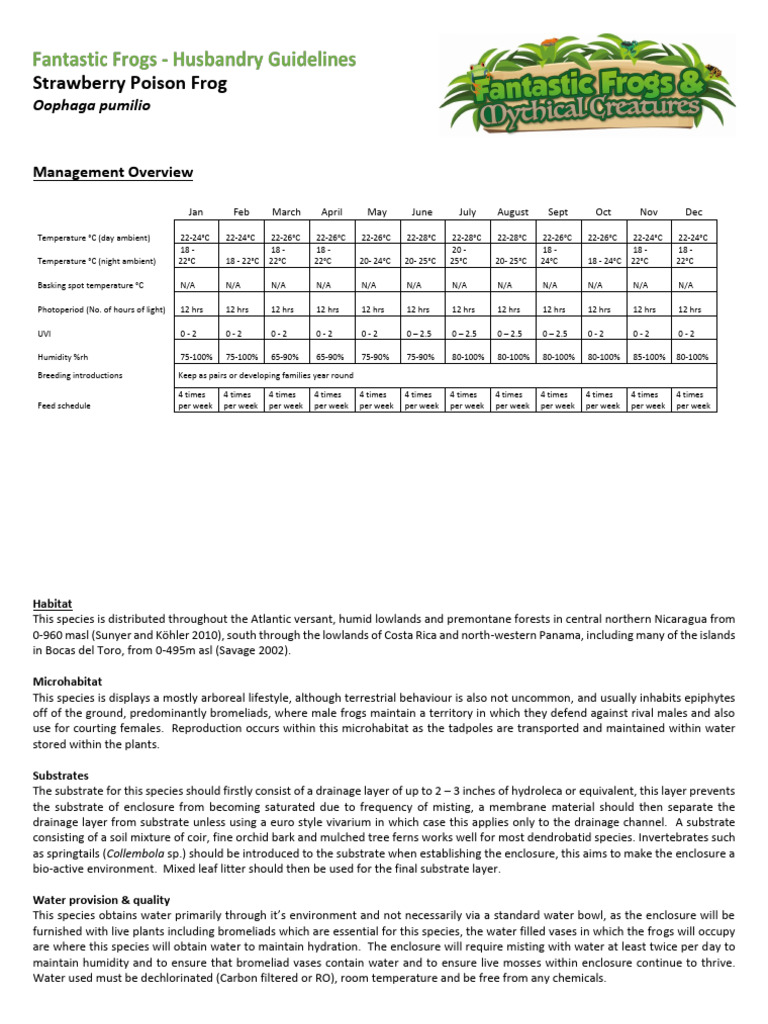 Oophaga-pumilio-care-sheet | PDF | Frog | Spawn (Biology)