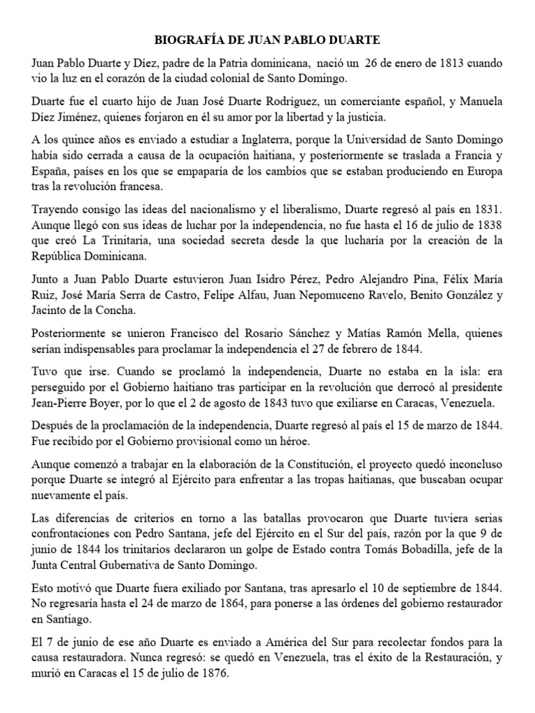 BIOGRAFÍA DE JUAN PABLO DUARTE | PDF | America latina