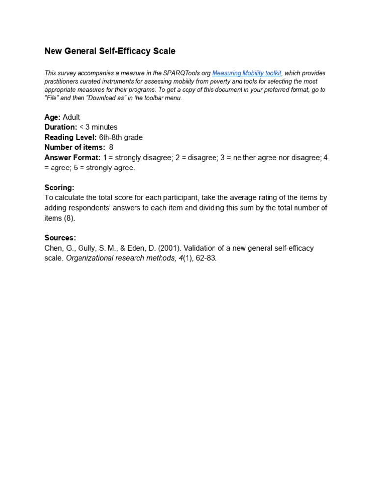 Chen Dkk. (2001) - The New General Self-Efficacy Scale (NGSES) | PDF | Software | Computing