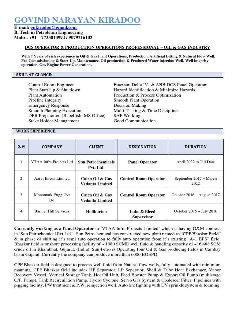 DCS Operator Profile in Oil & Gas Industry | PDF | Pump | Heat Exchanger
