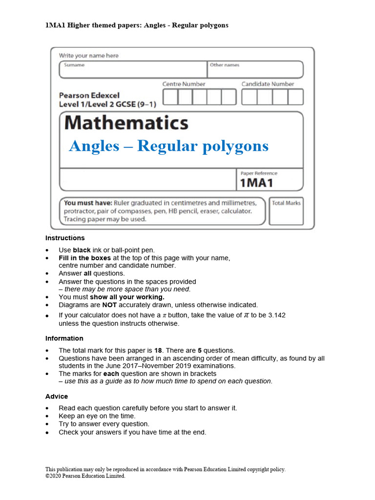 05a Angles Regular Polygons - H - Question Paper | PDF | Euclid | Elementary Geometry