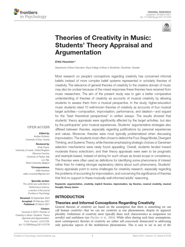 Theories of Creativity in Music Students' Theory Appraisal and ...