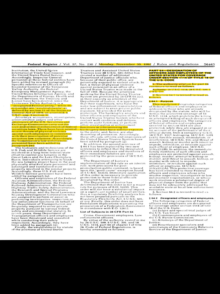 1992 Thru 2008 - 1992 18 USC 114 1994 Death - 2007 CT Security Act ...