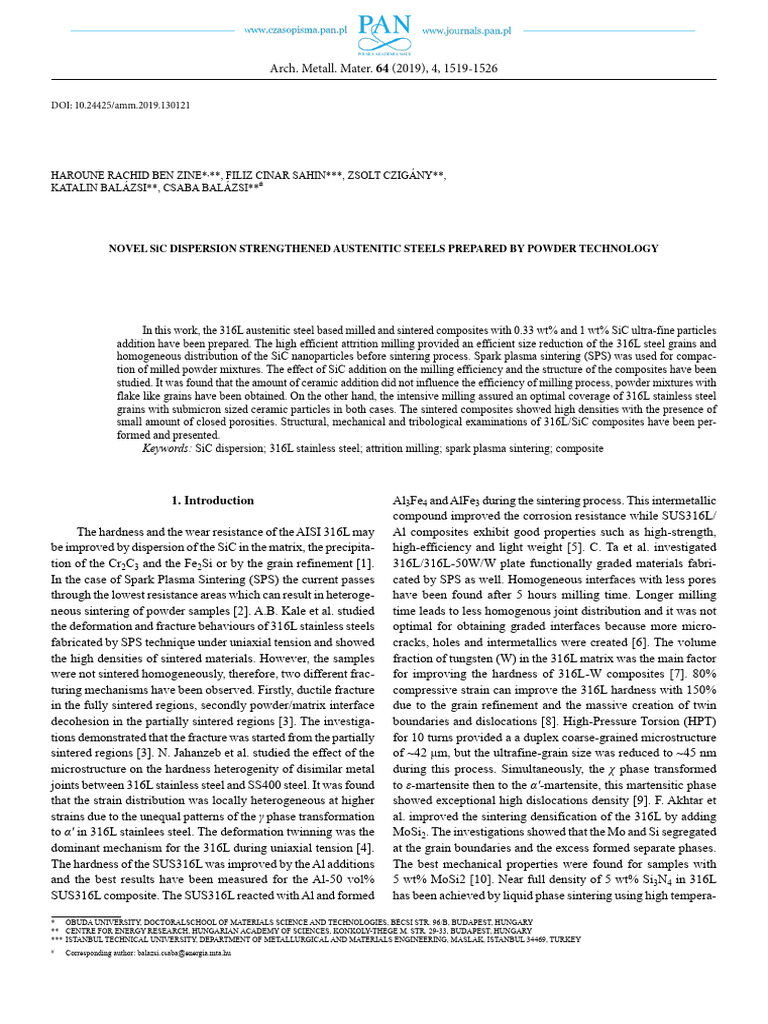 AMM 2019 4 40 Balazsi | PDF | Sintering | Steel