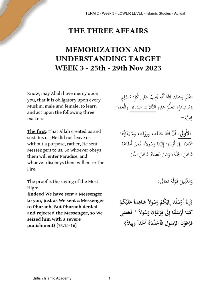 The Three Affairs Memorization and Understanding Target WEEK 3 - 25th ...