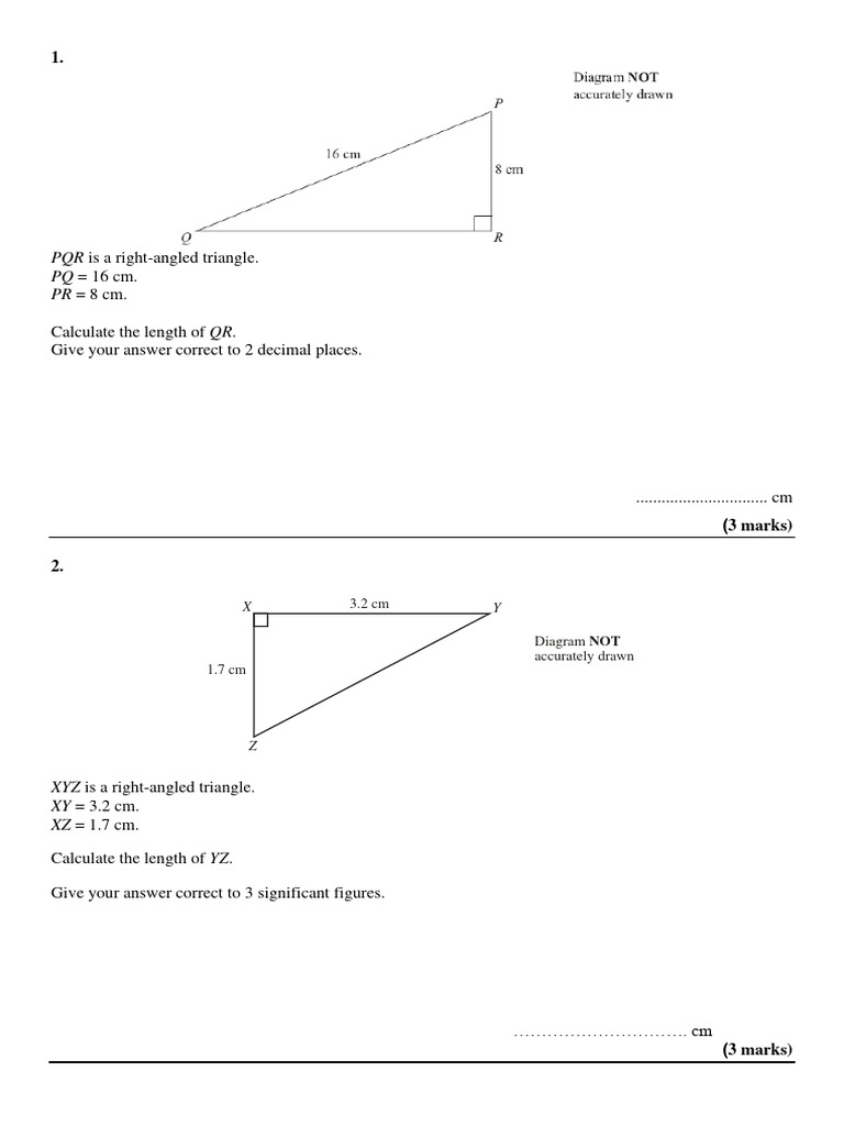 PQR Is A Right-Angled Triangle. PQ 16 Cm. PR 8 CM | PDF | Triangle | Euclidean Plane Geometry