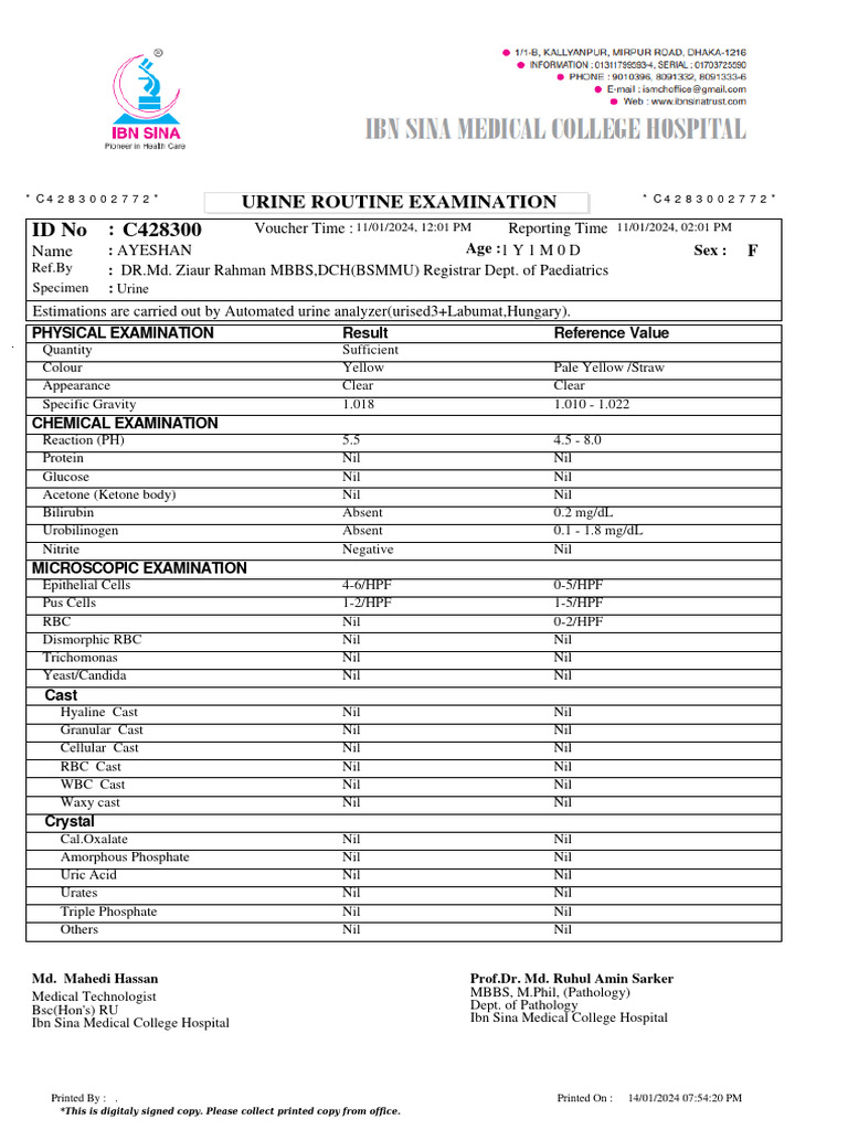 Urine Routine Examination Report | PDF | Medical Specialties | Clinical ...