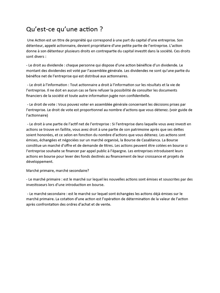 Comprendre les actions en bourse | PDF