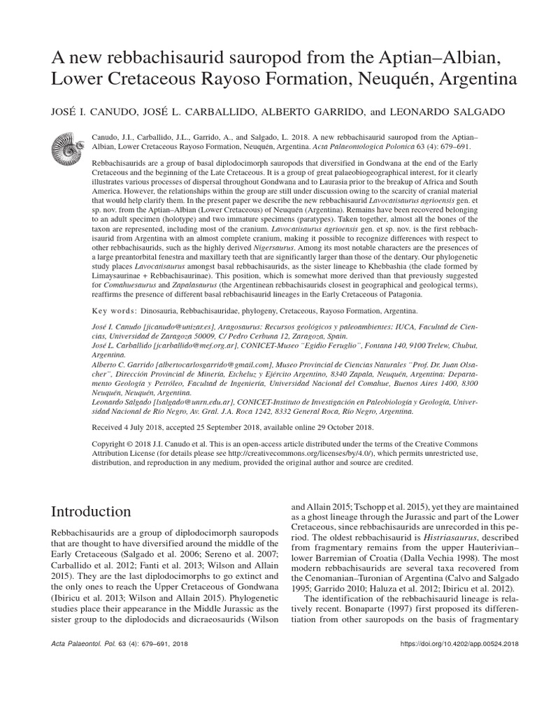 066a. Lavocatisaurus (Canudo Et Al, 2018) | PDF