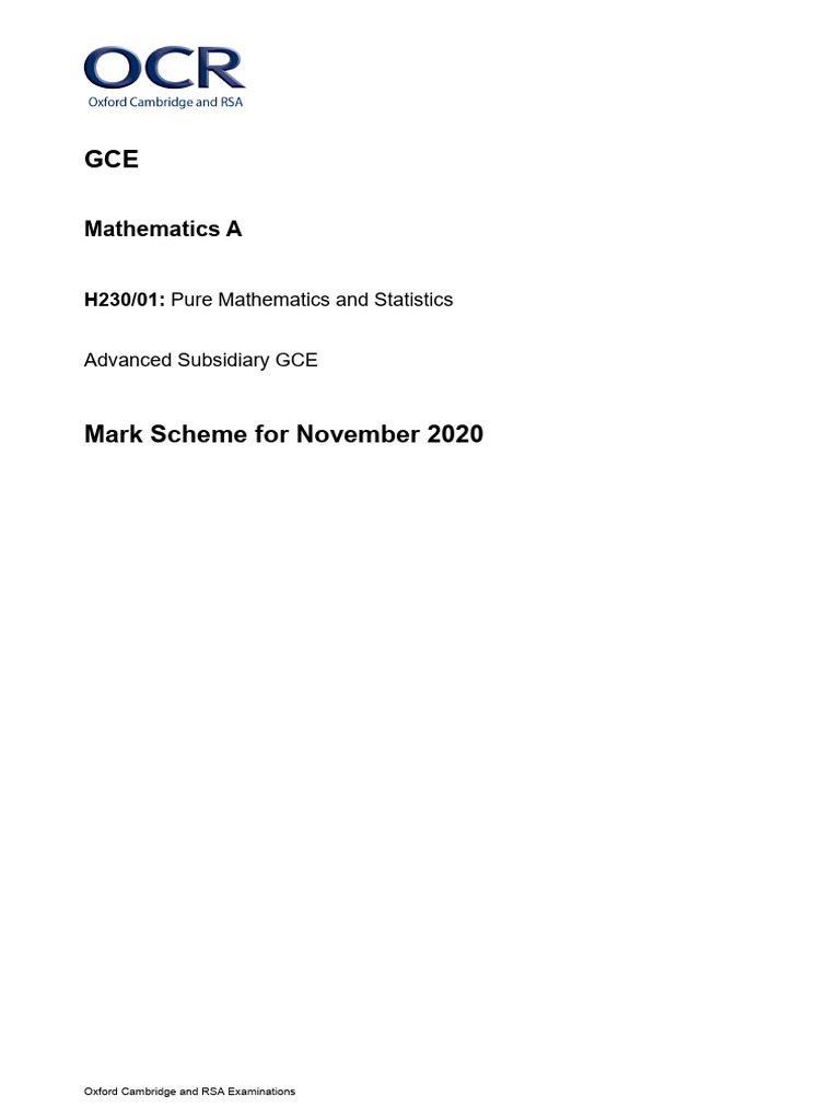 Mark Scheme Pure Mathematics and Statistics | PDF | Accuracy And ...