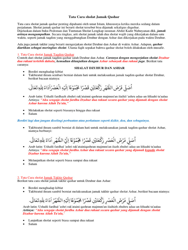 Tata Cara Sholat Jamak Qashar | PDF | Agama & Spiritualitas