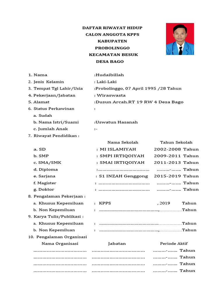 Daftar Riwayat Hidup Calon KPPS | PDF