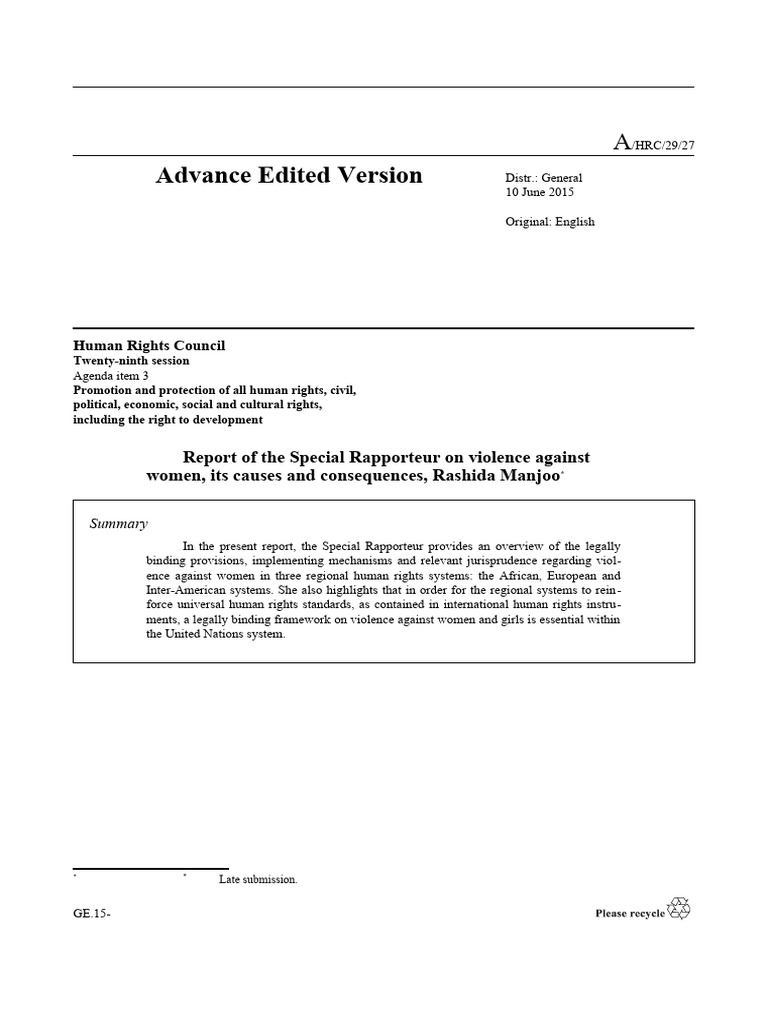 A HRC 29 27 Aev | PDF | Human Rights | Violence Against Women