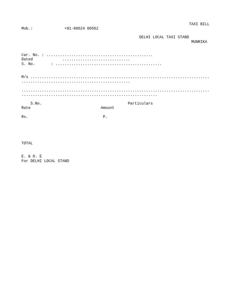 Taxi Bill Sample | PDF | Business | Technology & Engineering