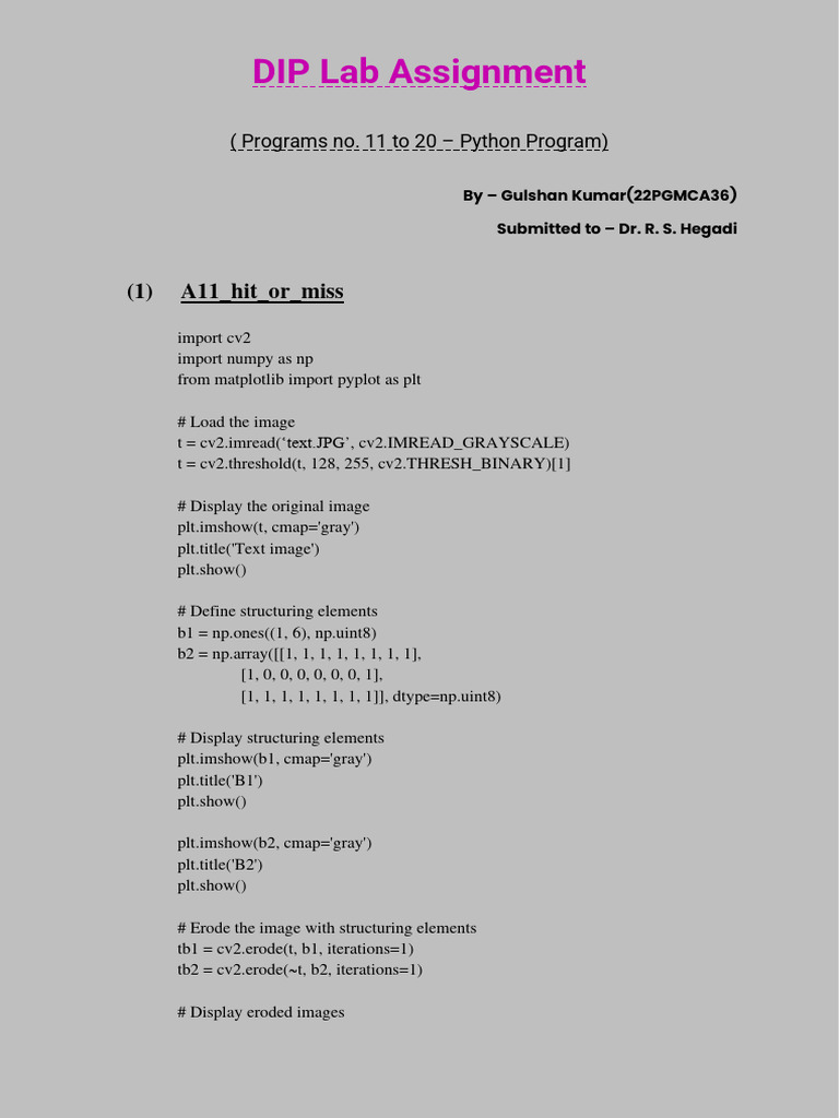 Gulshan - DIP - Lab - Programs (11 To 20) | PDF | Computer Engineering ...