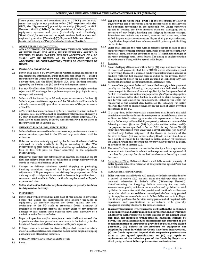 General Terms and Conditions Mersen Germany - GAB Neumann 2021 | PDF ...
