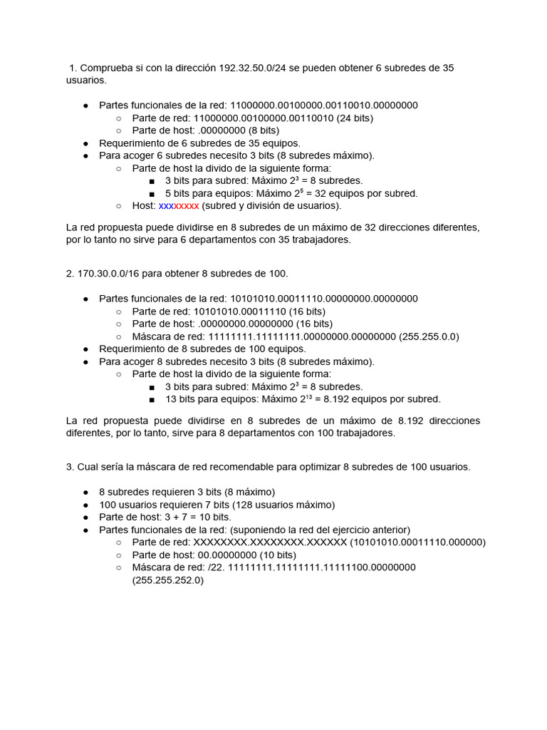 Ejercicios de Subredes Corregido | PDF | Dirección IP | Protocolos de capa de red