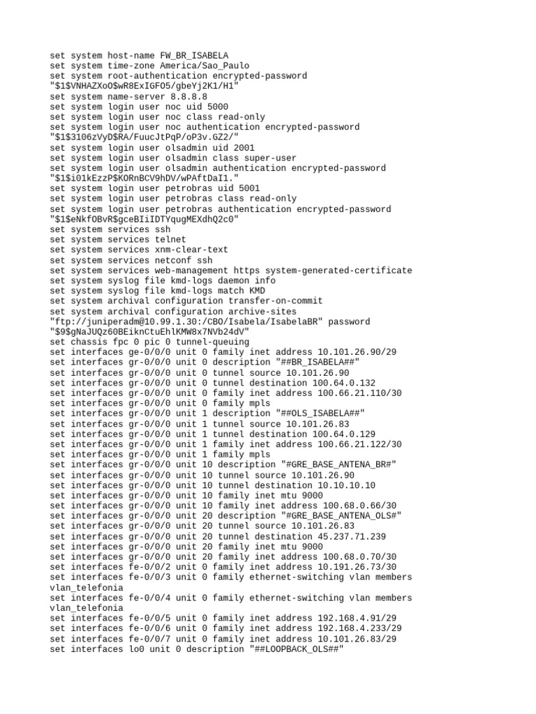Set System Host-Name FW - BR - ISABELA | PDF | Data Transmission | Internet