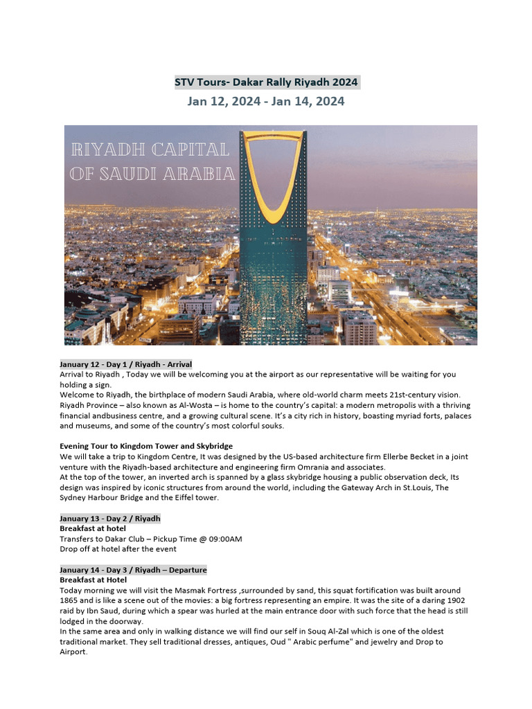 Riyadh Itinerary | PDF | Riyadh | Buildings And Structures