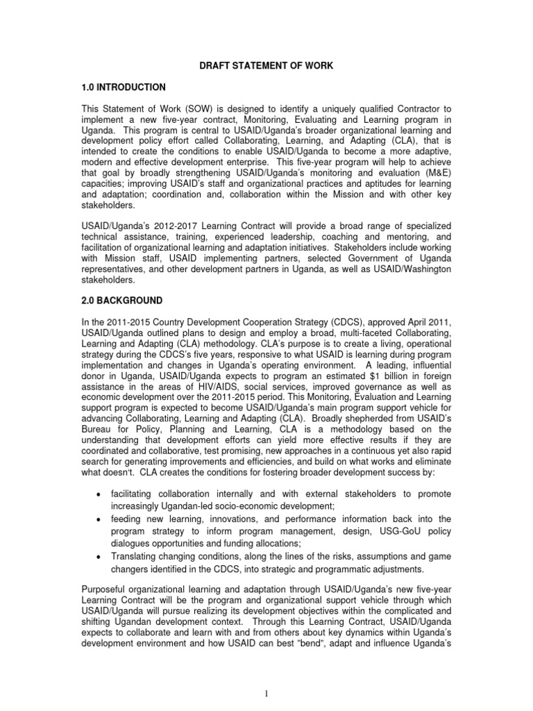 Draft Sow | PDF | United States Agency For International Development ...