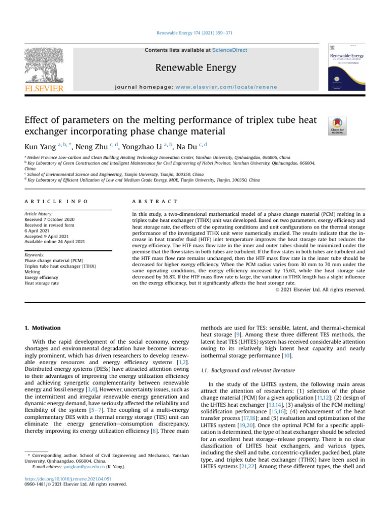 Melting Performance in Triplex Tube Heat Exchanger | PDF | Energy ...