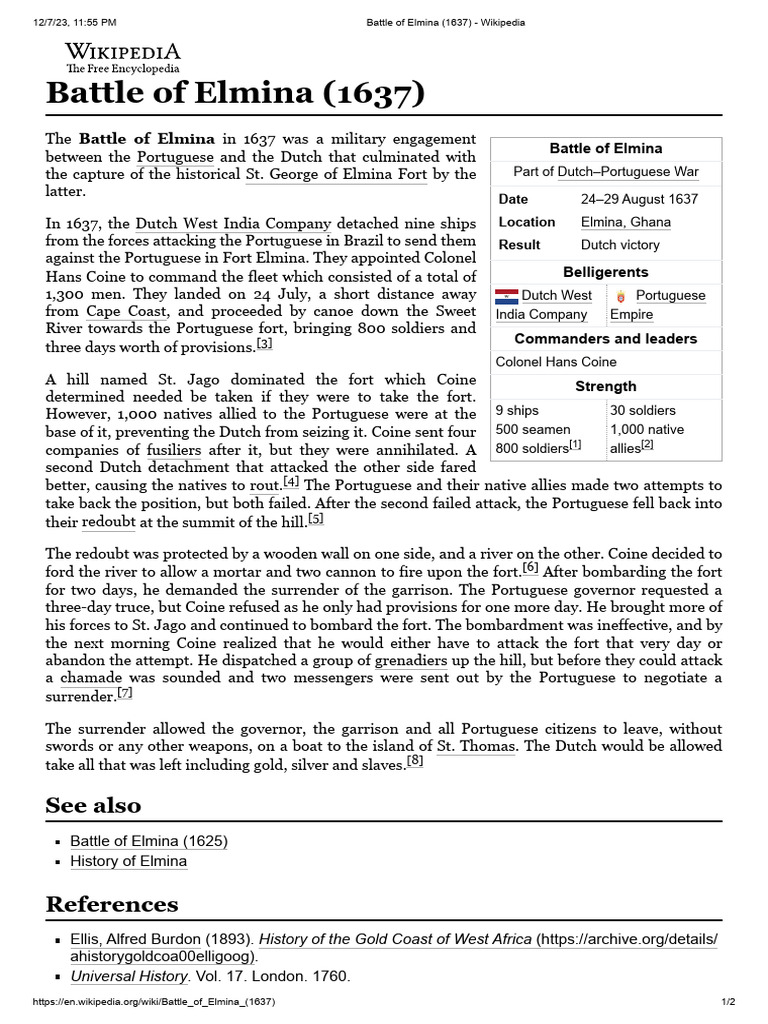 Battle of Elmina (1637) | PDF | 2nd Millennium Conflicts | Military ...