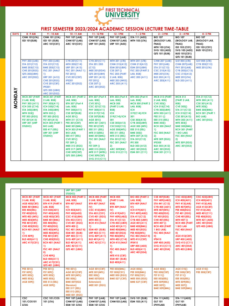 2023 2024 First Semester Lecture Time Table | PDF 2023 2024 First Semester Lecture Time Table | PDF