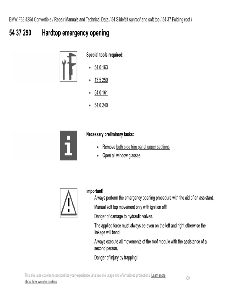 54 37 290 Hardtop Emergency Opening | PDF