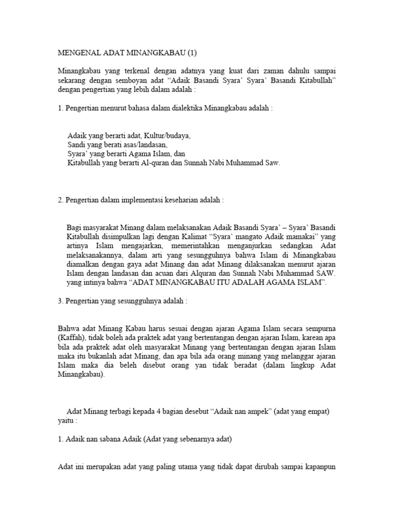 Mengenal Adat Minangkabau | PDF | Agama & Spiritualitas