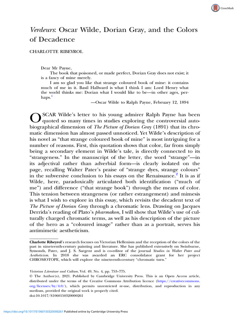 Verdeurs Oscar Wilde Dorian Gray and The Colors of Decadence | PDF ...
