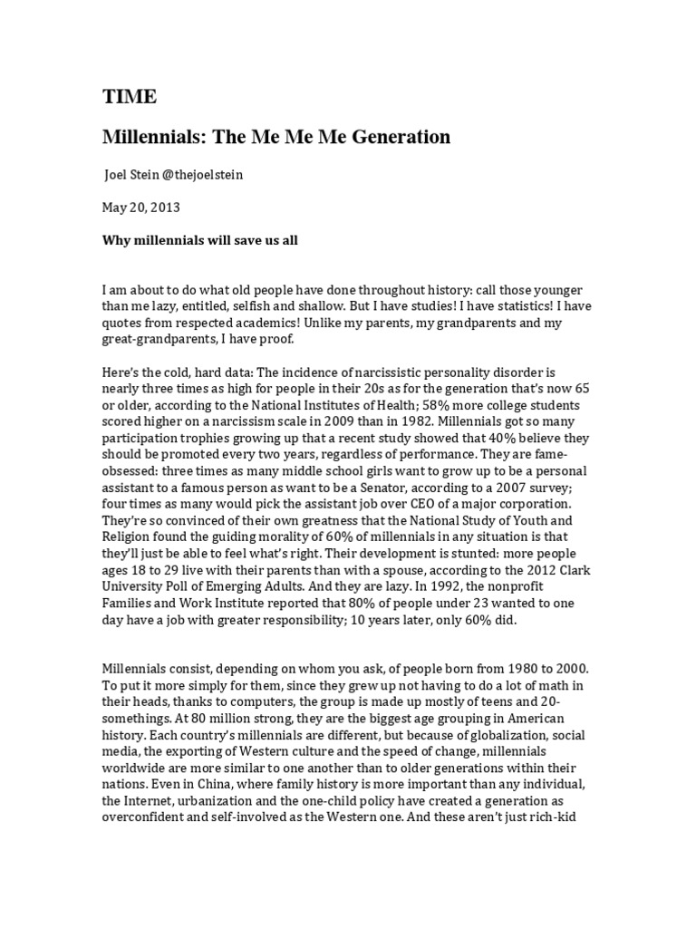 The Me Me Me Generation | PDF | Millennials | Self Esteem