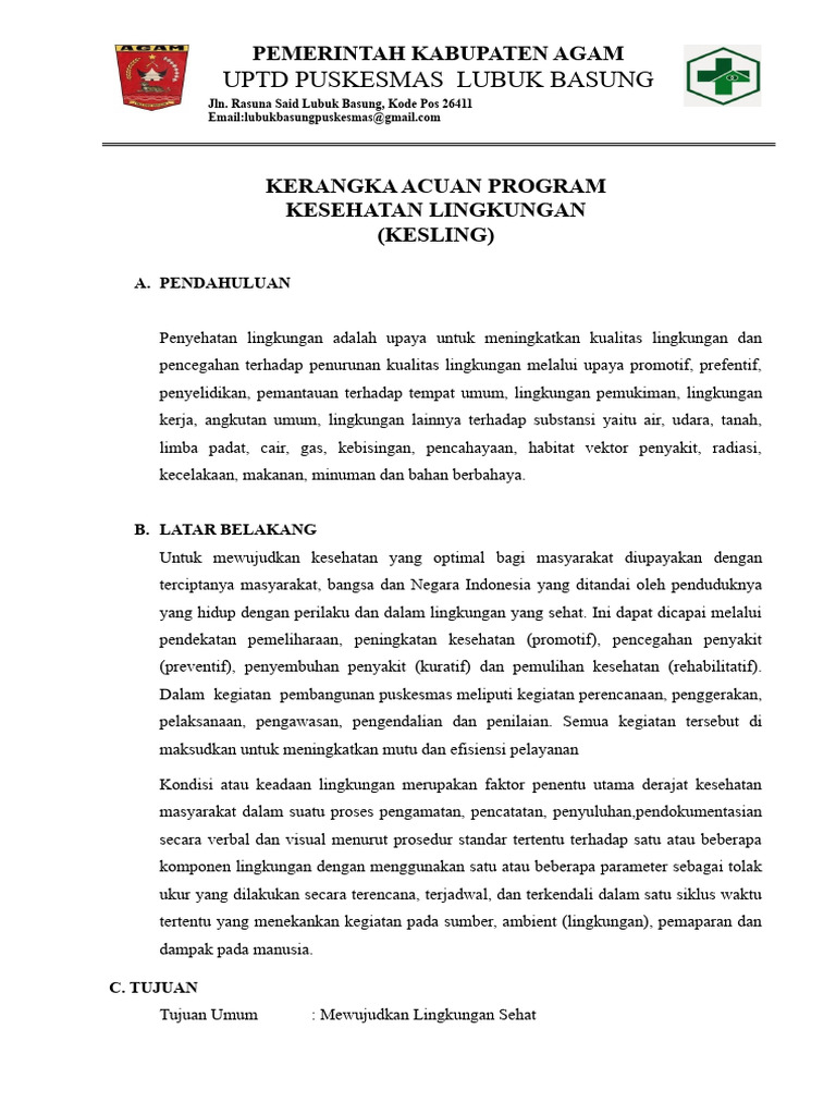 KAK Kesling | PDF | Pengembangan Diri | Kesehatan Holistik