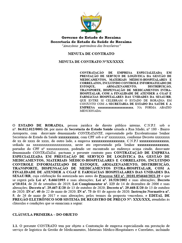 MINUTA DE CONTRATO DE LICITACAO - PERP - 037-2022 | PDF