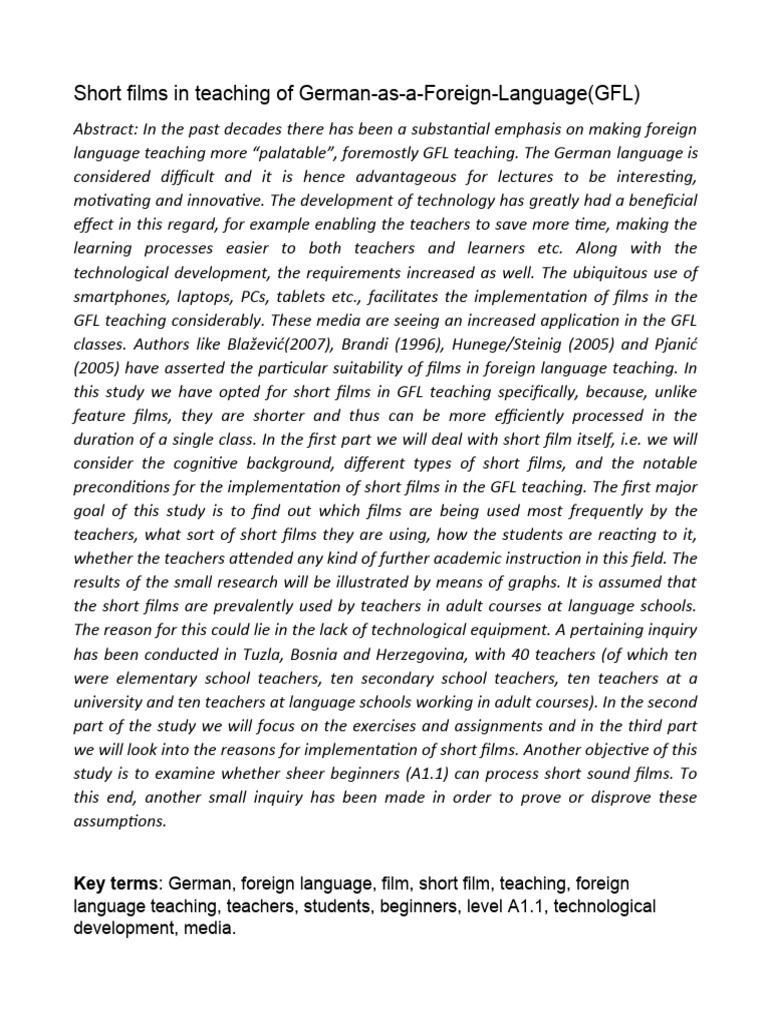 Short Films in Teaching of German | PDF | Teachers | Language Education