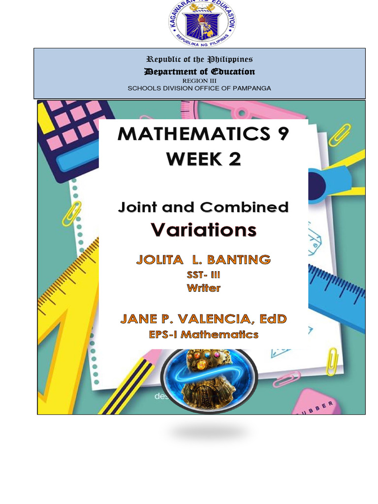 Math - Grade-9 - Q2 - WEEK2 - MODULE3-COMBINED & JOINT VARIATIONS | PDF | Gases | Equations