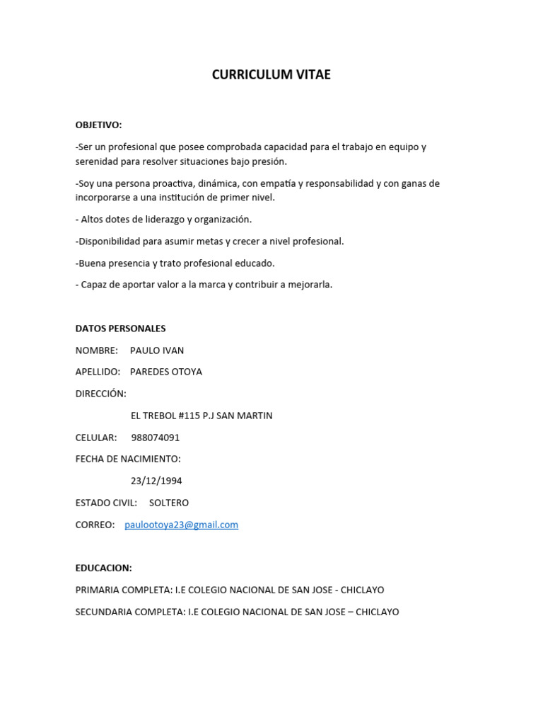 Curriculum Vitae - Paulo | PDF | Crecimiento personal y profesional