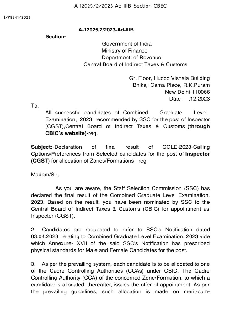 Inspector CGST 08122023 | PDF