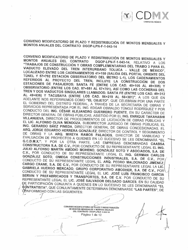 Convenio Modificatorio de Plazo y Redistribucion de Montos Mensuales y ...
