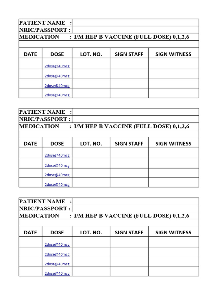 Hepatitis B Vaccination Record Template | PDF | Law | Self-Improvement