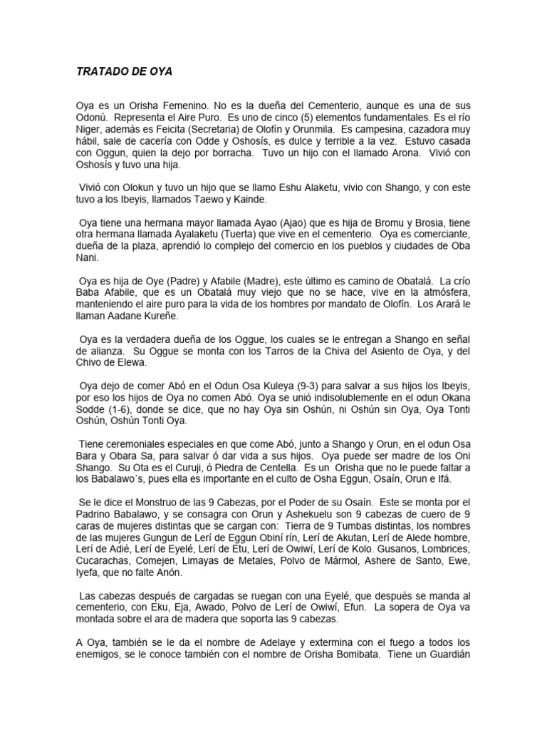 Tratado sobre Oya y sus Ceremonias | PDF | Santeria | Religión étnica