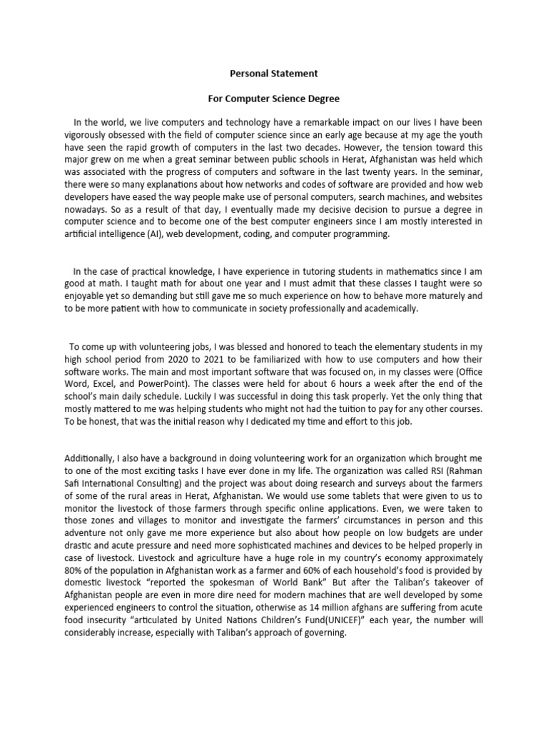 Computer Science Motivation Letter - REZA - Jan 23rd (Amin) | PDF ...