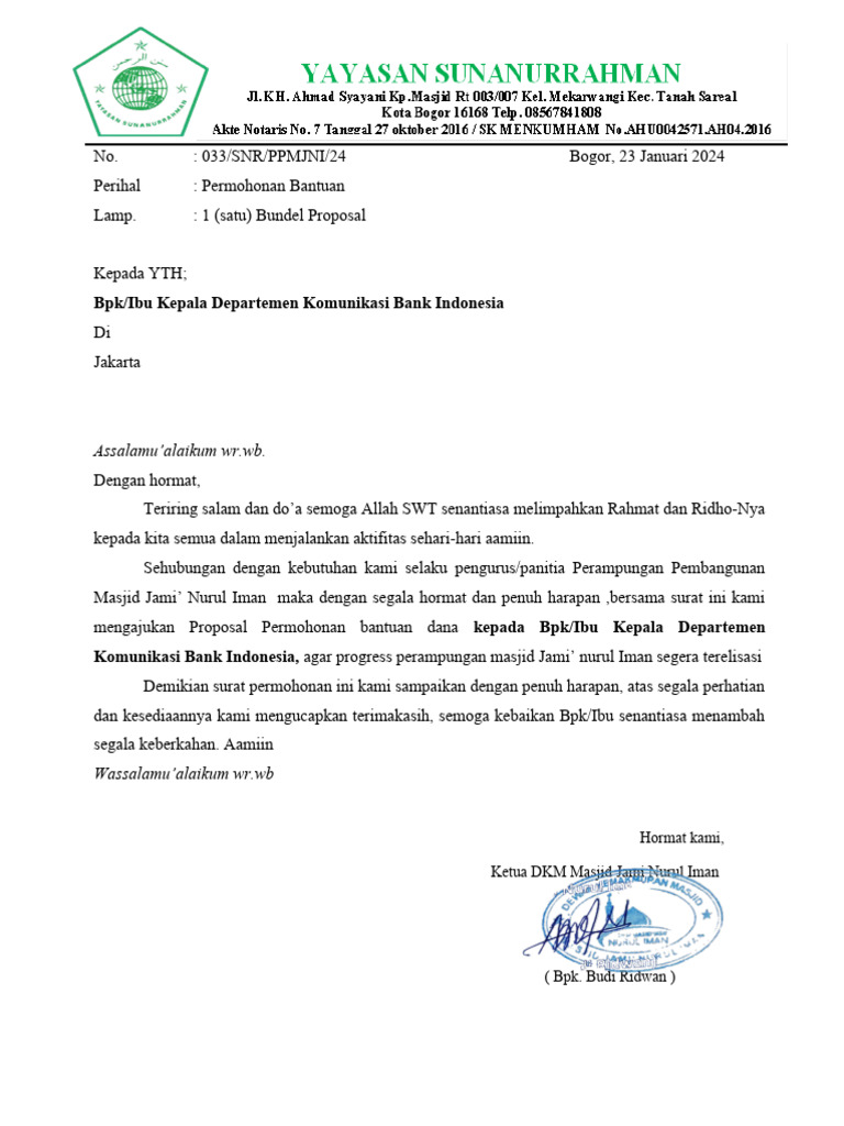 Surat Pengantar Proposal BI | PDF